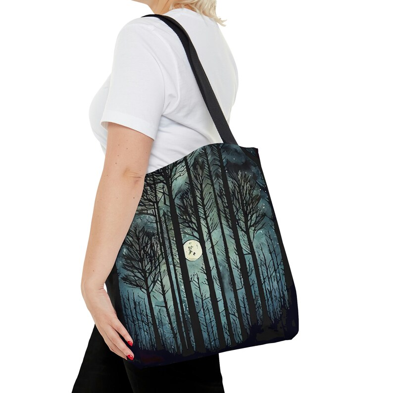 Dark Forest Tote Bag Fantasy Watercolor Night Forest Tote Woodlands ...