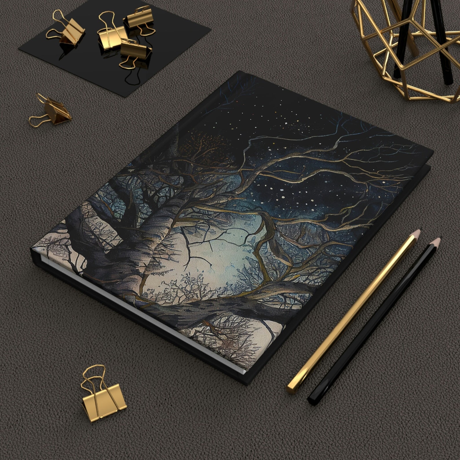 Dark Forest Tree Night Sky Journal Woodlands Birch Starry Night Hard ...