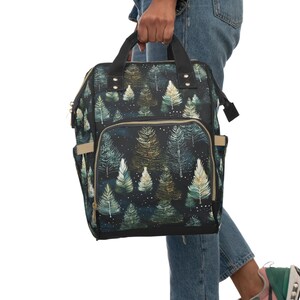 Dark Winter Forest Backpack Gift Whimsical Snowy Fir Trees Travel ...
