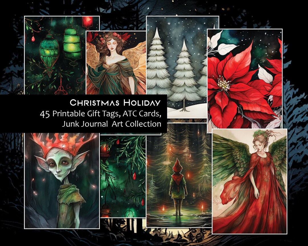 Printable Holiday Gift Tags Whimsical Elf Angel Magical Vintage ...