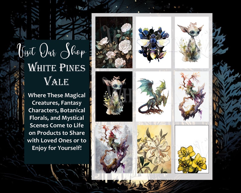 Printable ATC Cards Dark Forest Fantasy Gift Tags Magical Dark Elf ...