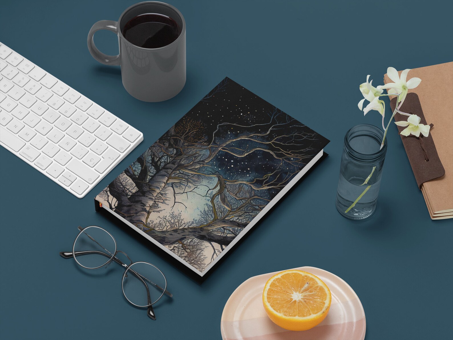 Dark Forest Tree Night Sky Journal Woodlands Birch Starry Night Hard ...
