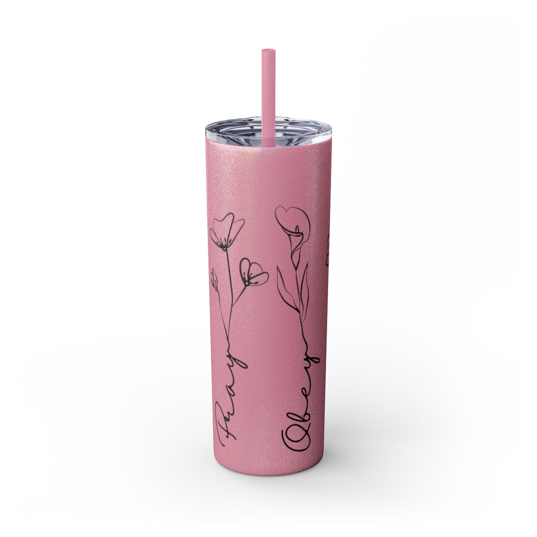 Pray Read Obey Trust Skinny Tumbler With Straw, 20oz, Christian ...