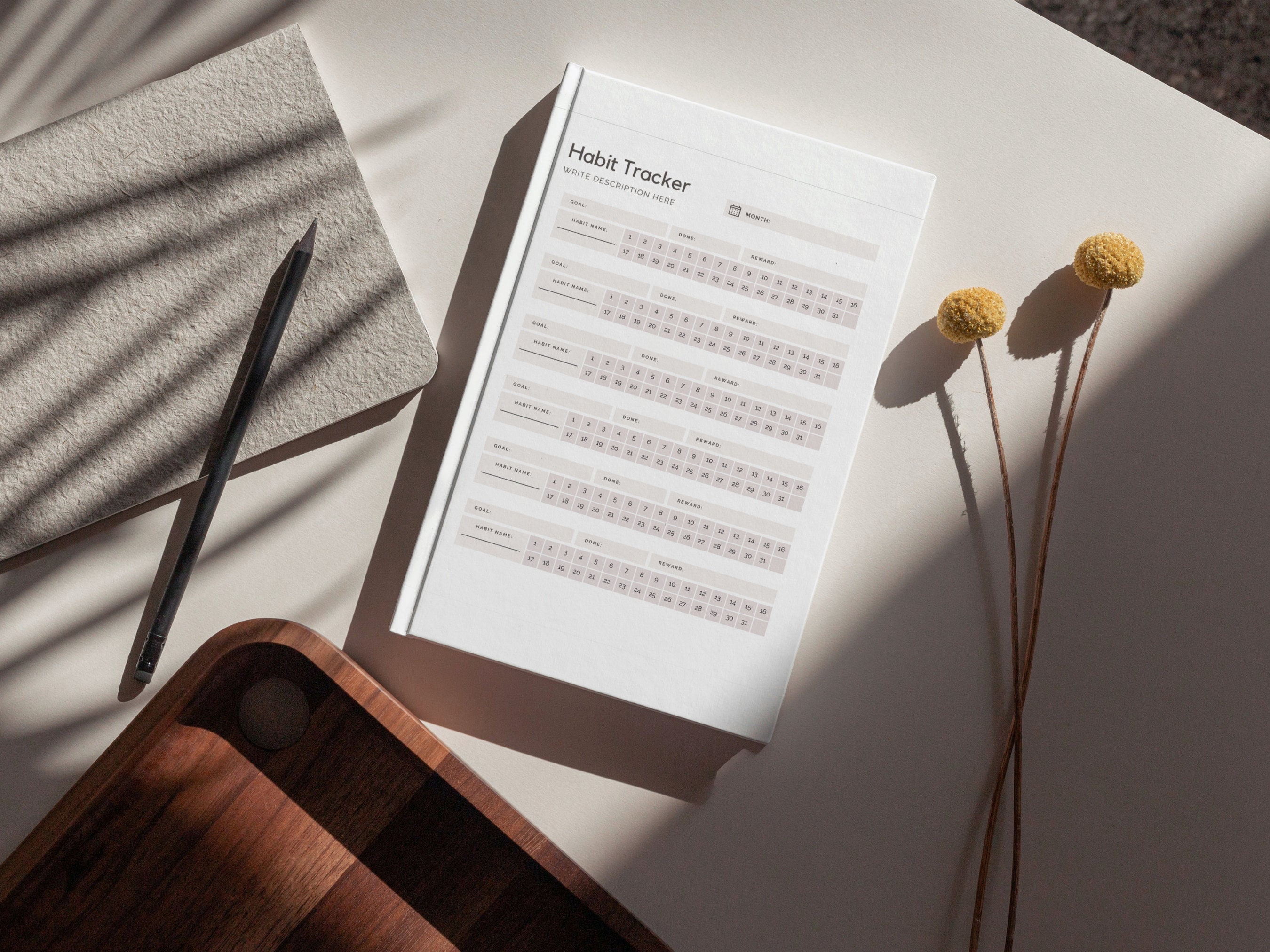 Monthly Habit Tracker, Track Daily Habits, Health & Wellness Goals ...