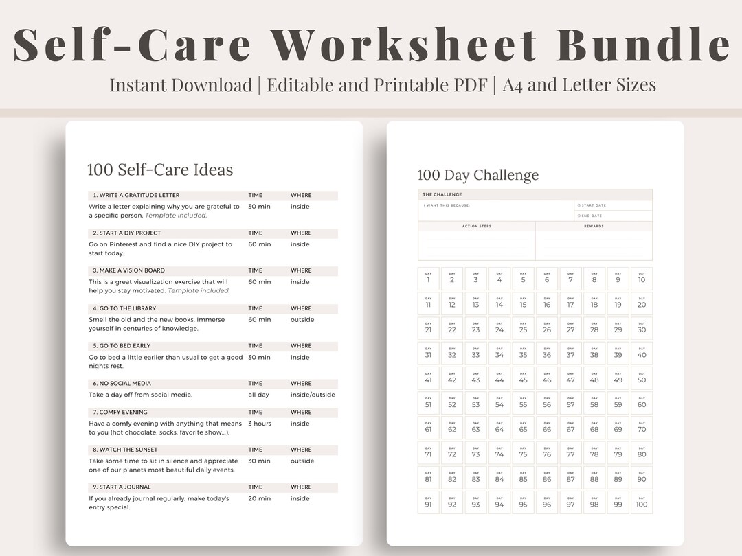 Minimalist Self-care Idea Worksheet Bundle, Manifest Positive ...