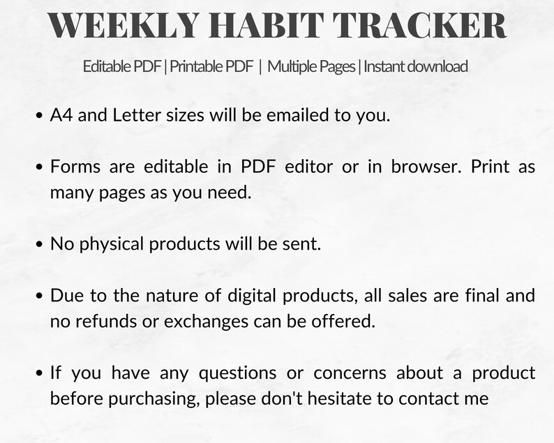 Weekly Habit Tracker, Planner Printable Weekly, Self Care Motivation ...
