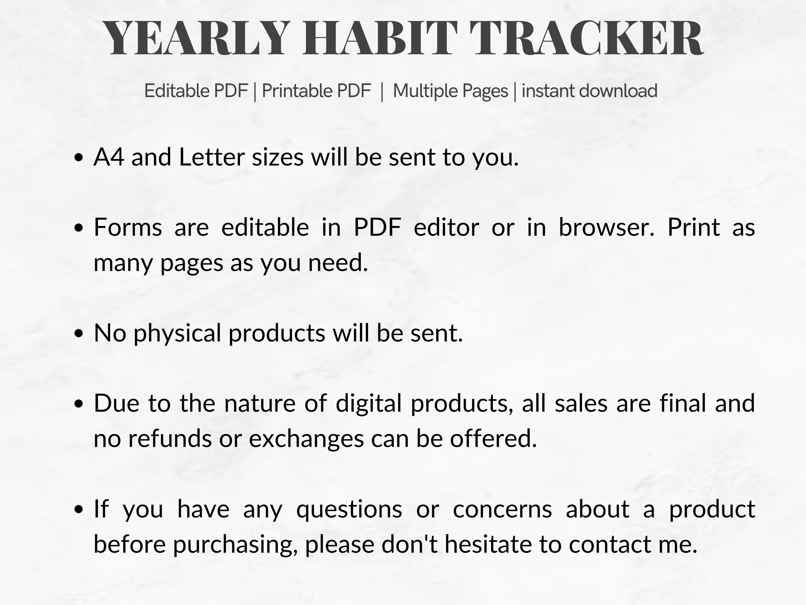 Yearly Habit Tracker, Printable Editable PDF, Self Care, Stay Motivated ...