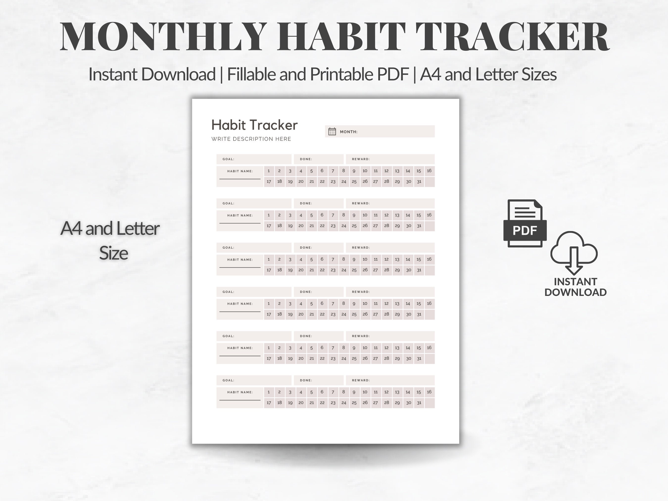 Monthly Habit Tracker, Track Daily Habits, Health & Wellness Goals ...