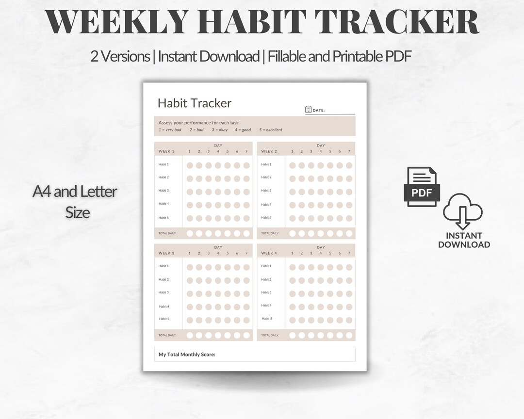Weekly Habit Tracker, Planner Printable Weekly, Self Care Motivation ...