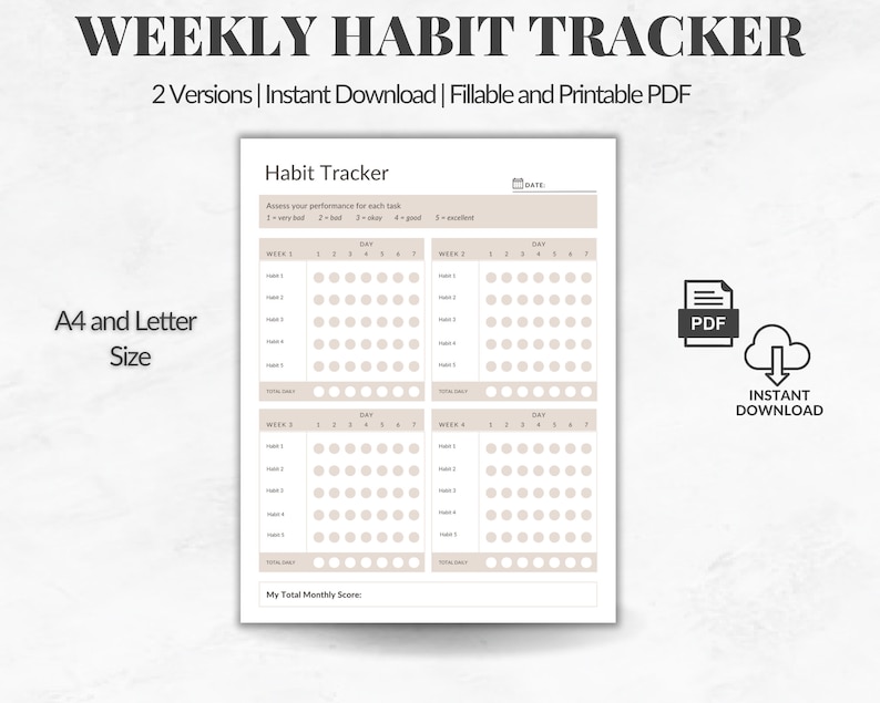 Weekly Habit Tracker, Planner Printable Weekly, Self Care Motivation ...
