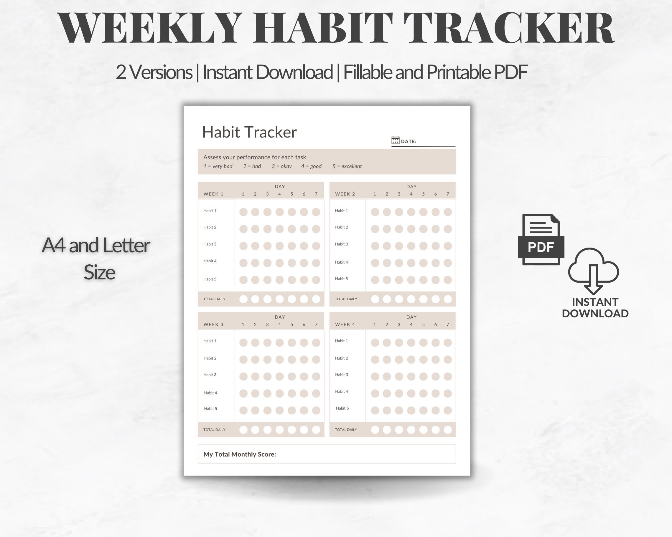 Weekly Habit Tracker, Planner Printable Weekly, Self Care Motivation ...