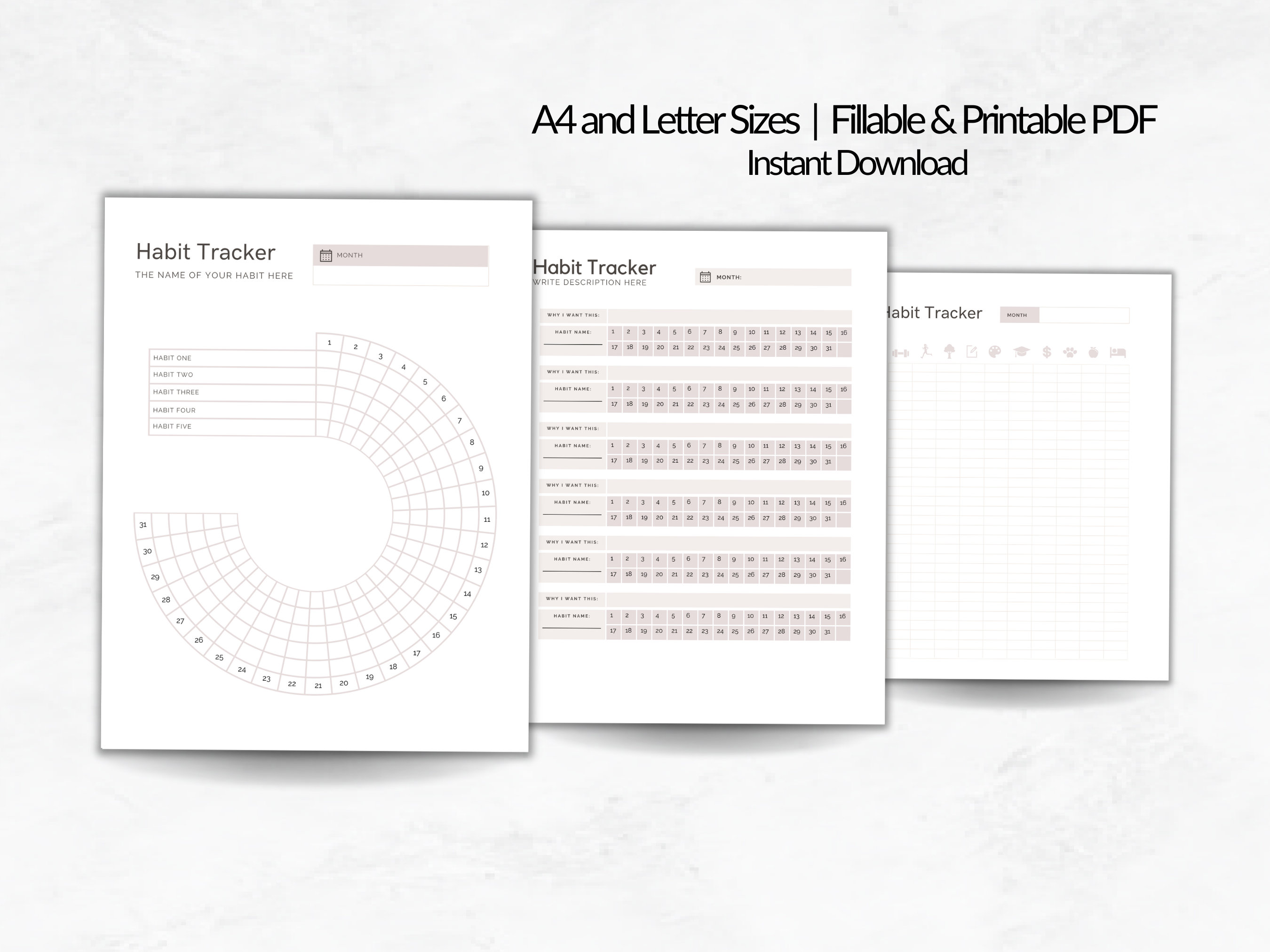 Monthly Habit Tracker, Track Daily Habits, Health & Wellness Goals ...