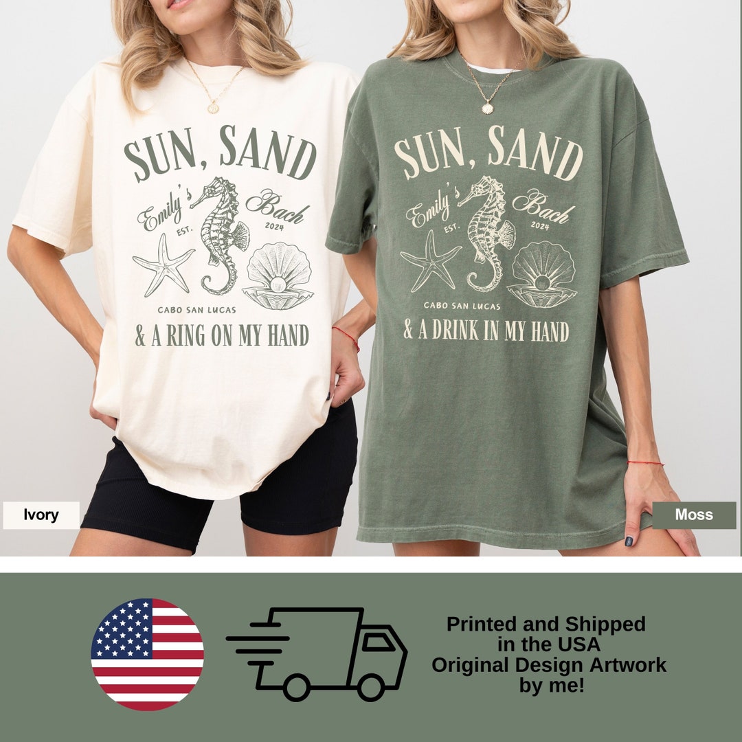 Beach Bachelorette Party Shirts, Sun Sand and a Ring on My Hand, Custom ...