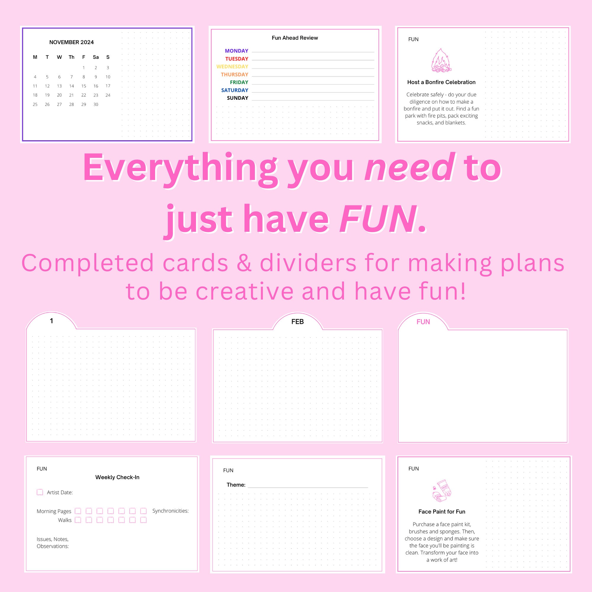 4x6 Just Wanna Have FUN Card Deck - Artist's Way Artist Date Ideas and ...