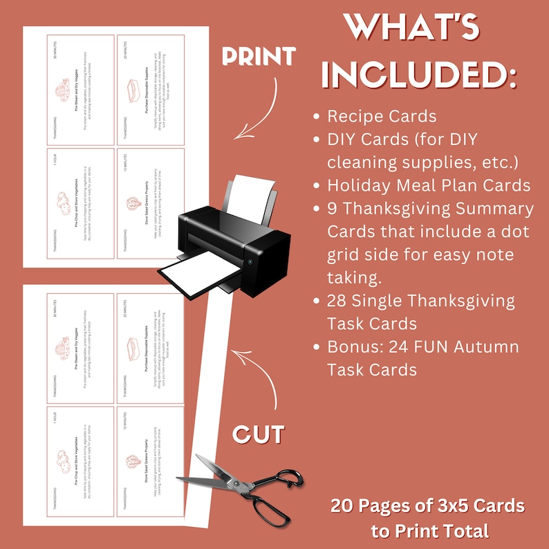 3x5 Thanksgiving Planning Cards - Index Card Printable - Task Cards for ...
