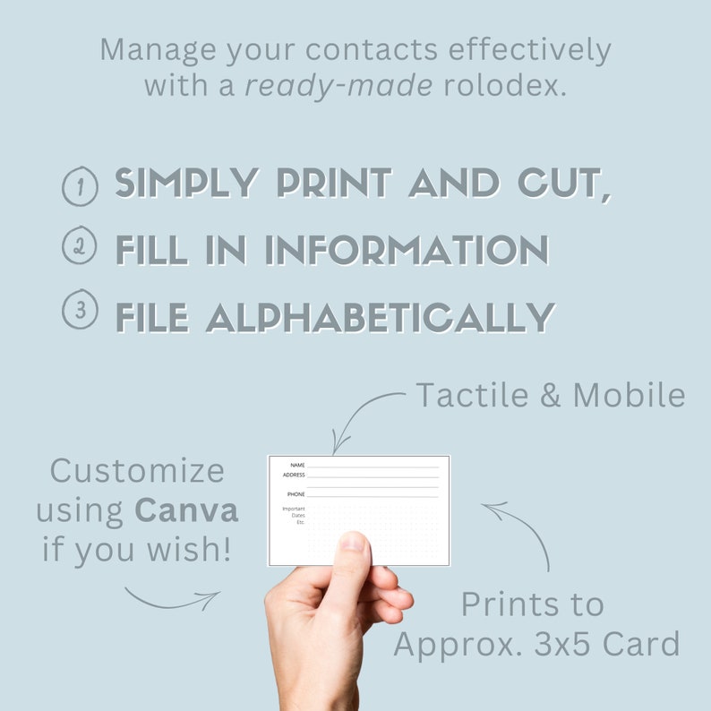 3x5 Rolodex Printable Index Card 3x5 Print & Cut Contact Management ...