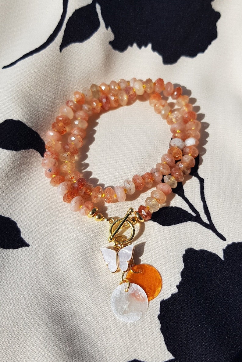 Handmade Sunstone Necklace, 18k Gold Filled Clasp, Butterfly Charm - Etsy