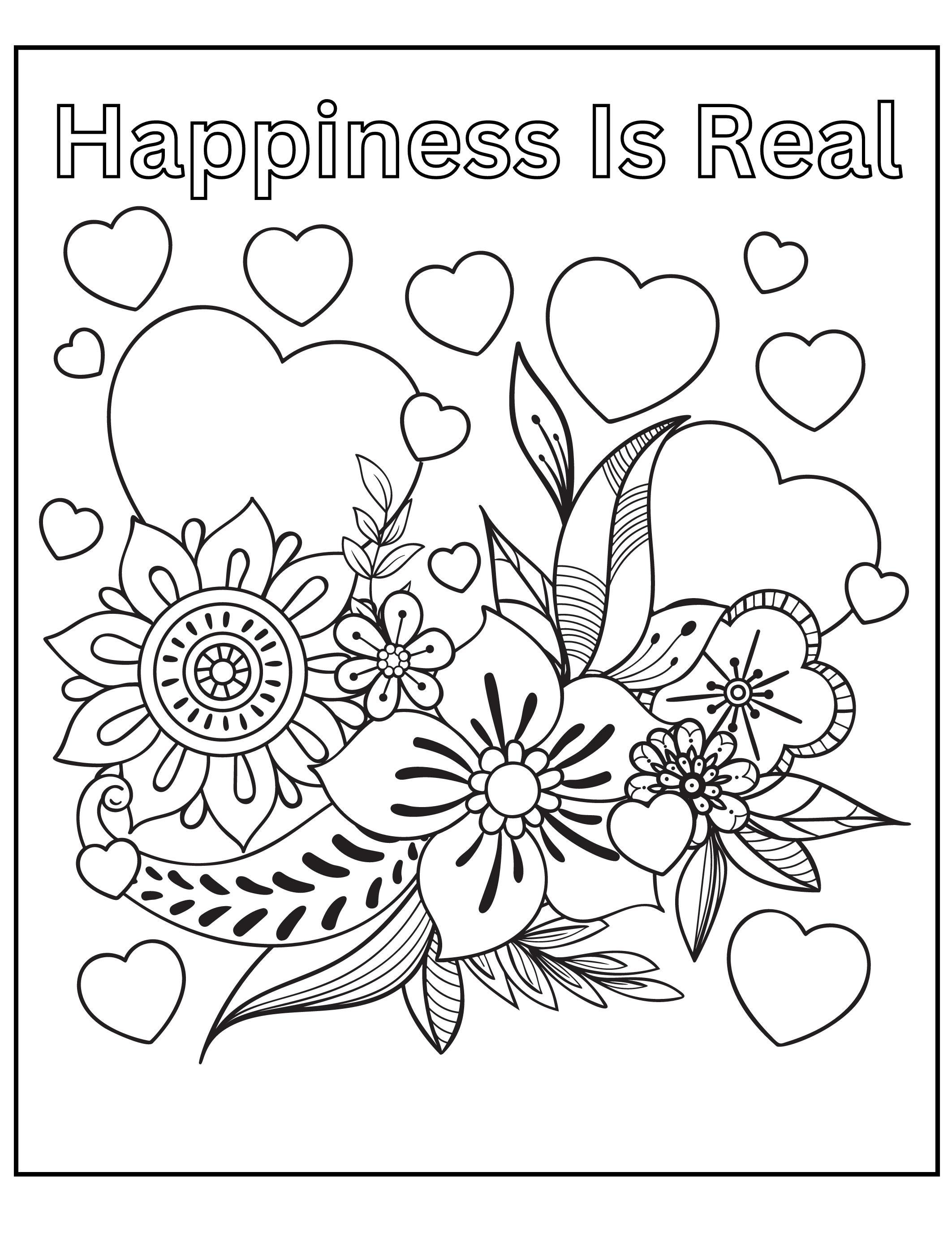 Happiness is Real Coloring Page - Etsy