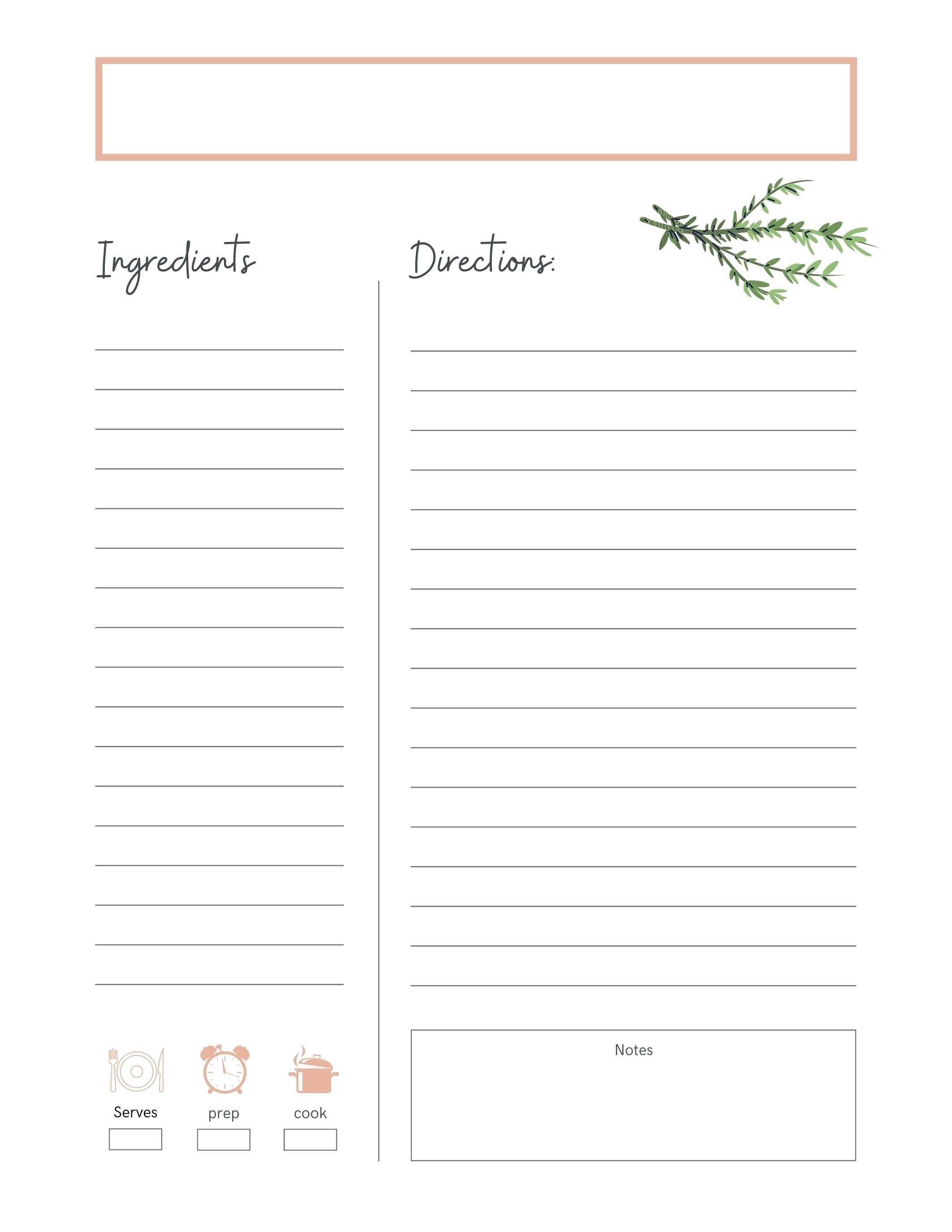 Blank Recipe Cards - PDF Printables - 5 Designs Included - DIGITAL ...