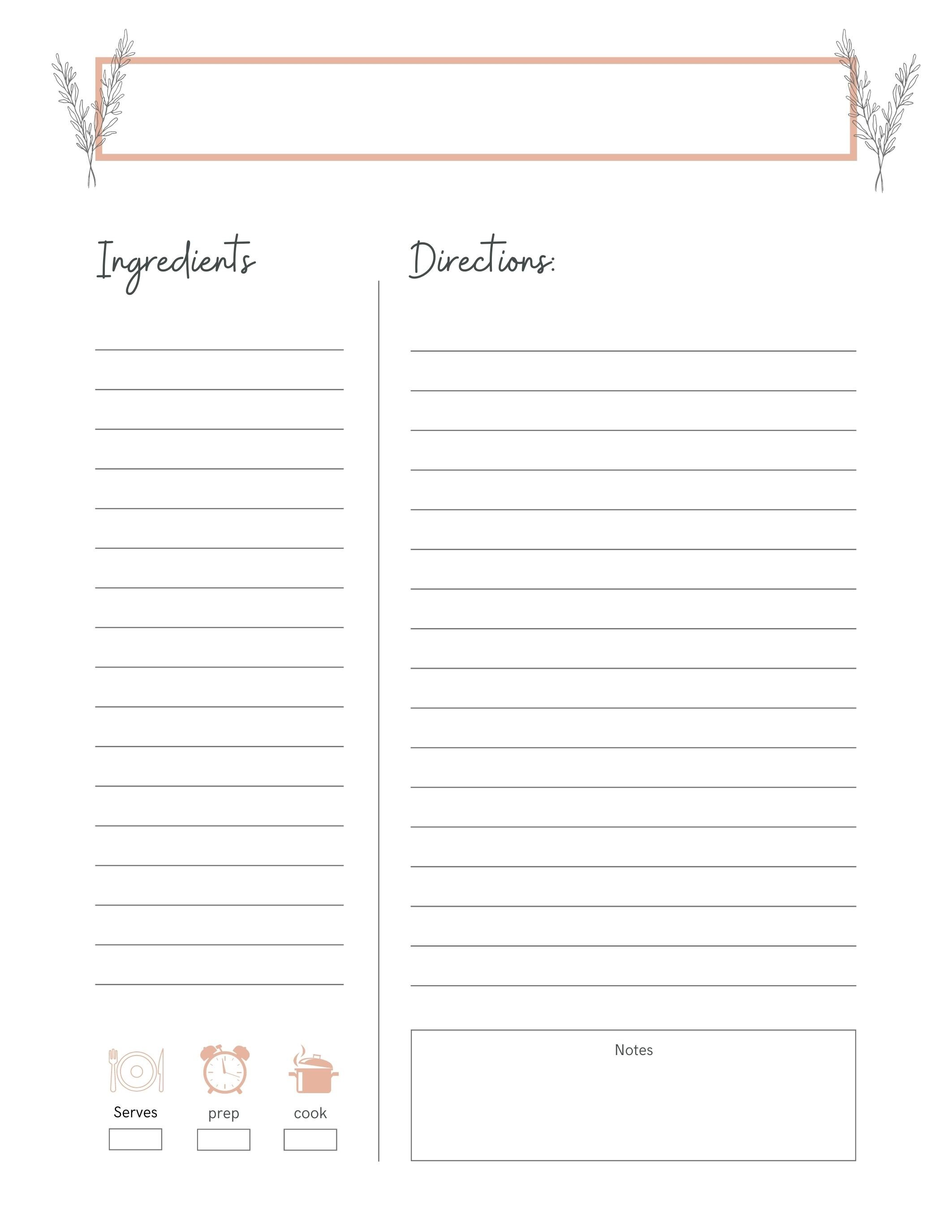 Blank Recipe Cards - PDF Printables - 5 Designs Included - DIGITAL ...