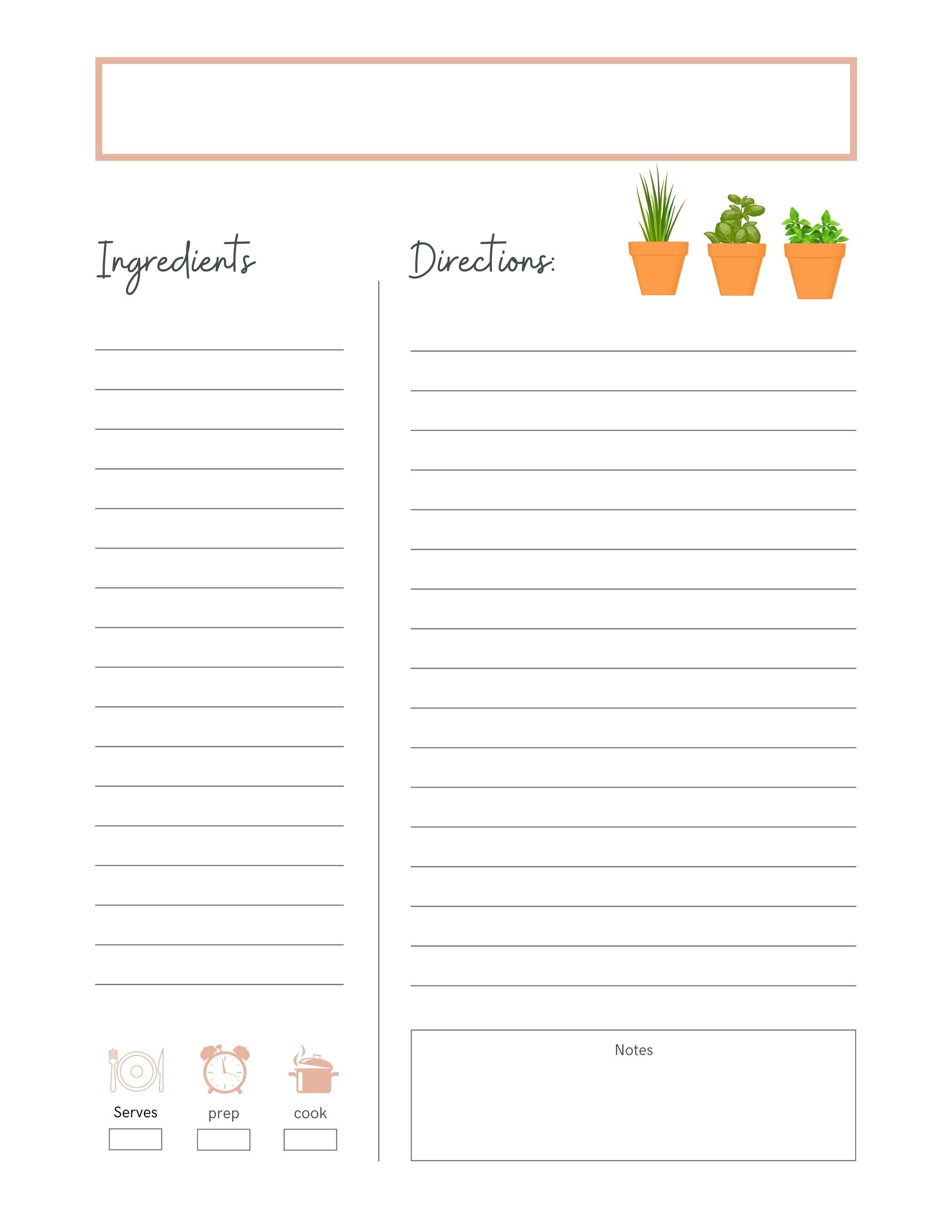 Blank Recipe Cards - PDF Printables - 5 Designs Included - DIGITAL ...