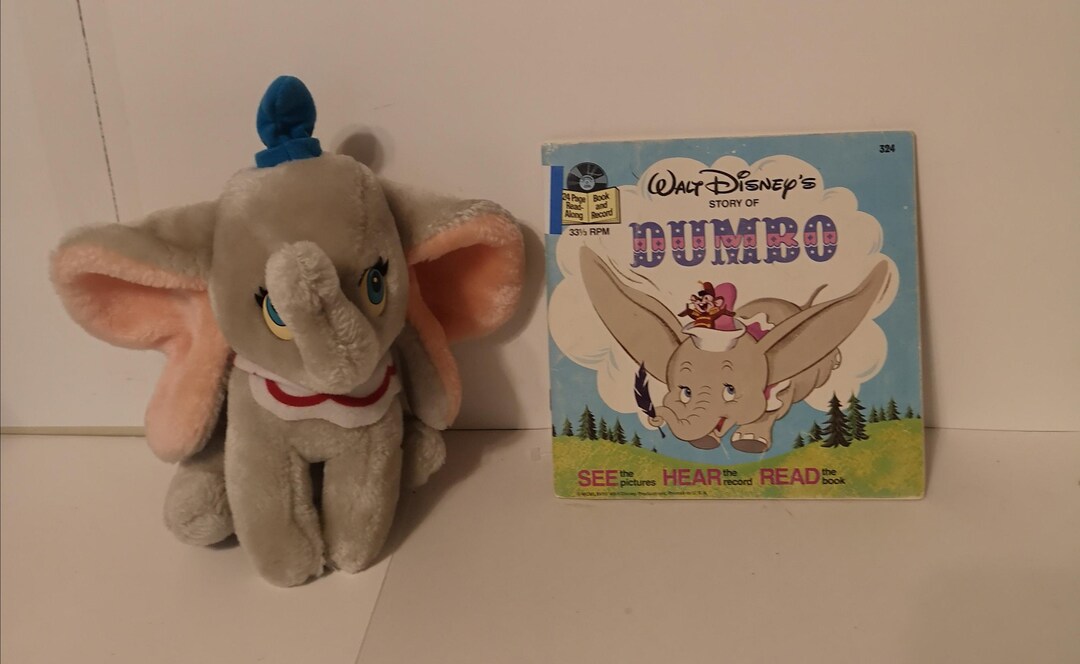 Vintage 1968 Dumbo Book With 45 Record and Dumbo Plush 10" - Etsy
