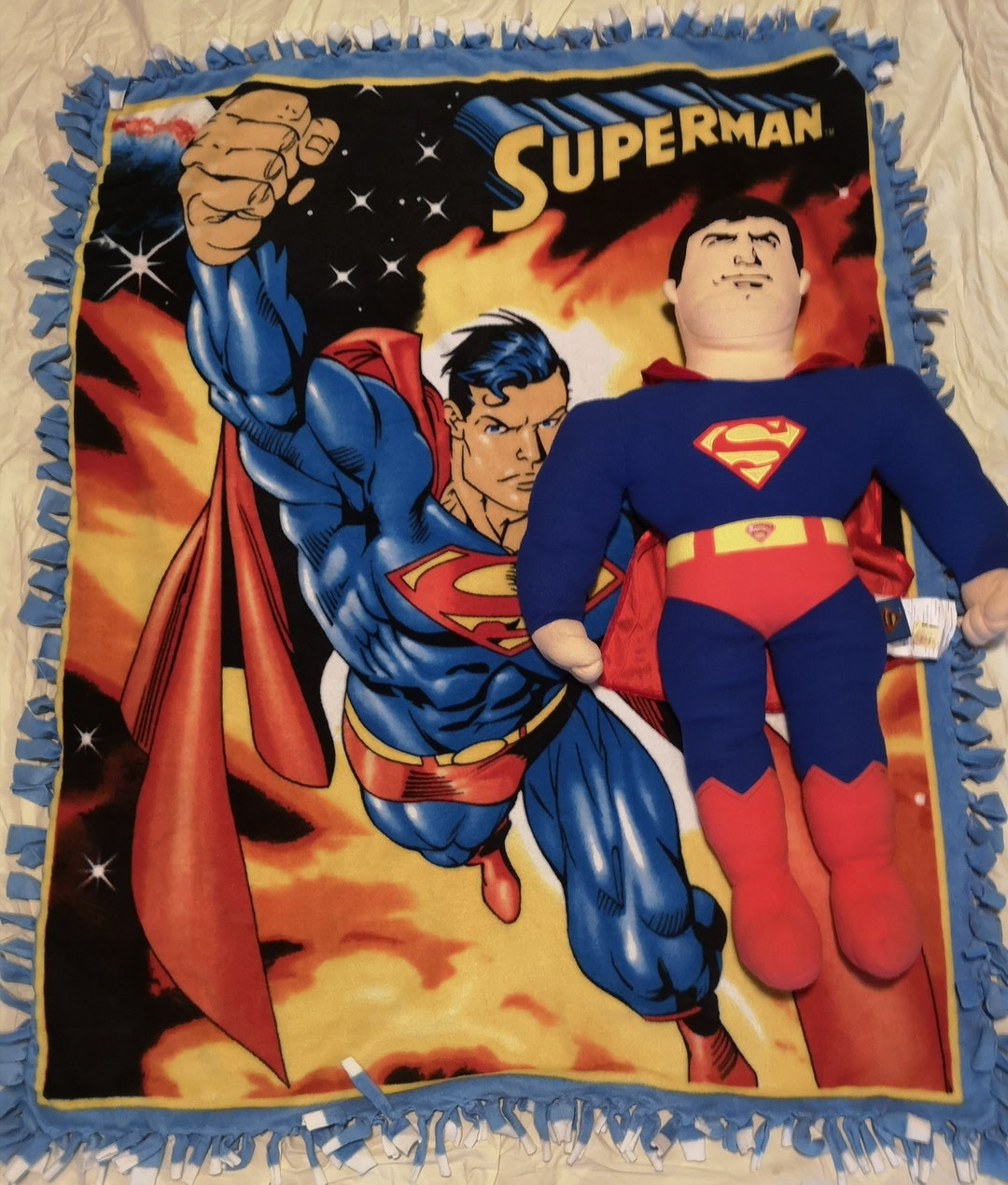 Vintage Superman Fleece Blanket 49" X 41" and Superman Plush 30" X 15 ...