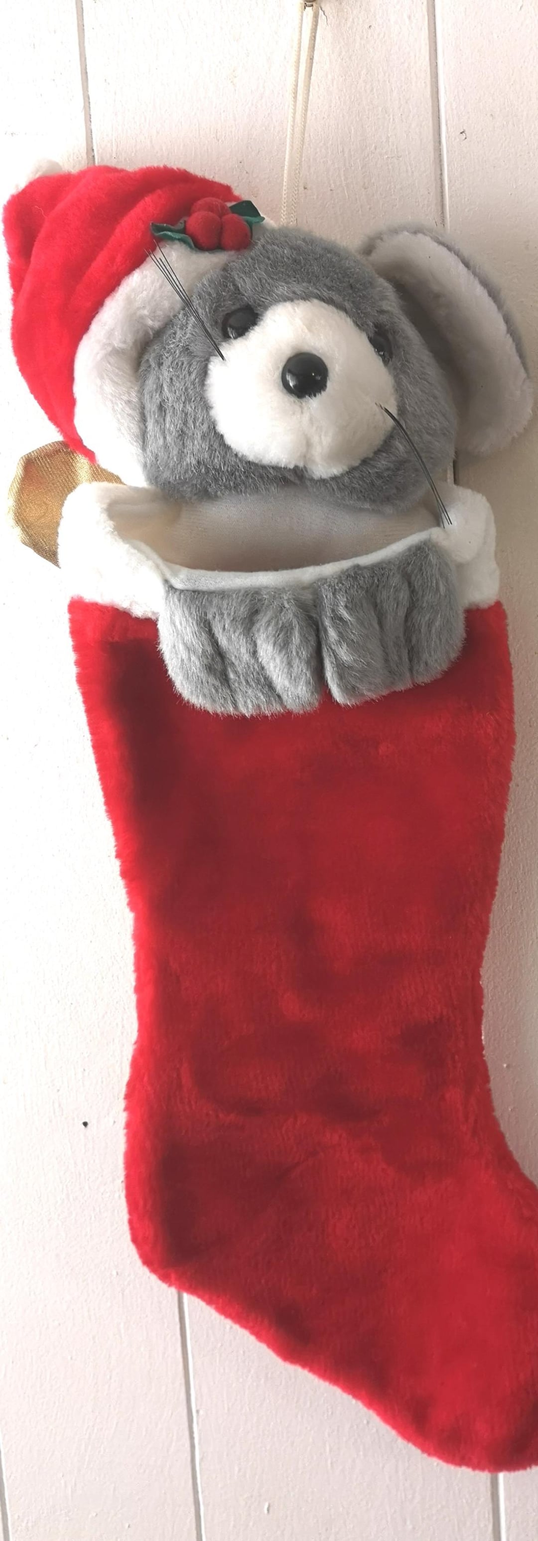 Vintage Christmas Mouse Plush Stocking 20" With Gold Angel Wings - Etsy