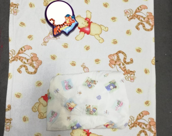 Vintage Baby Winnie the Pooh and Tigger Blanket 38x28 W/ Crib Sheet and ...
