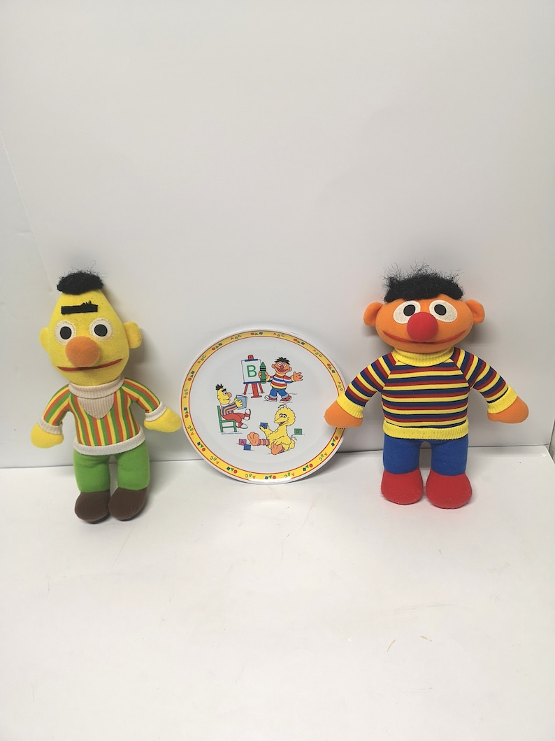 Vintage 10" Bert and Ernie Plushes and Childrens Plastic Sesame Street ...