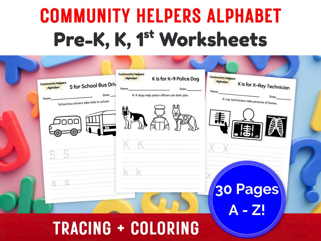 Community Helpers Alphabet Tracing Pre-k, Kindergarten, 1st Grade ...