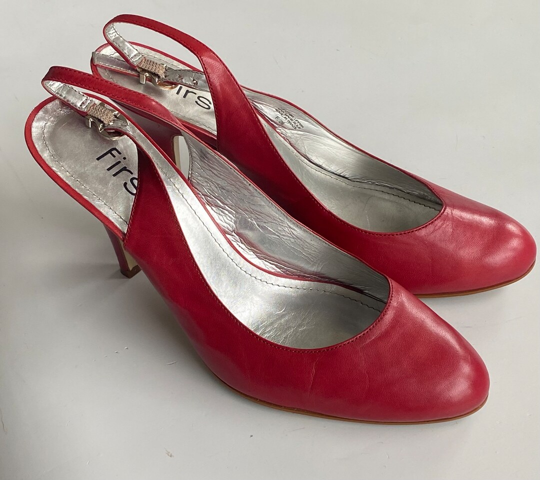 Red Feet First Slingback Leather Pumps Size 38- 3 1/2 Inch Heels - Etsy