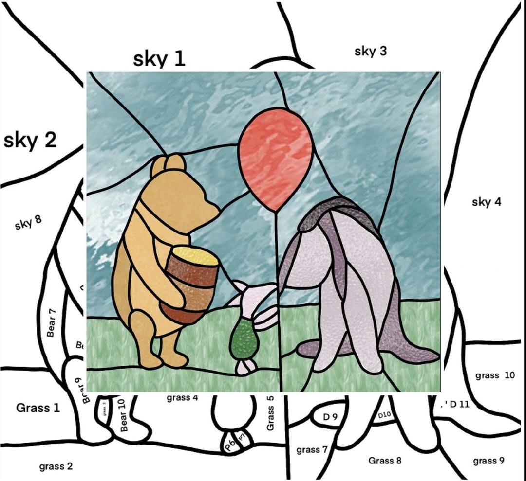 Vintage Pooh Bear Stained Glass Pattern Pooh, Piglet and Eeyore With a ...