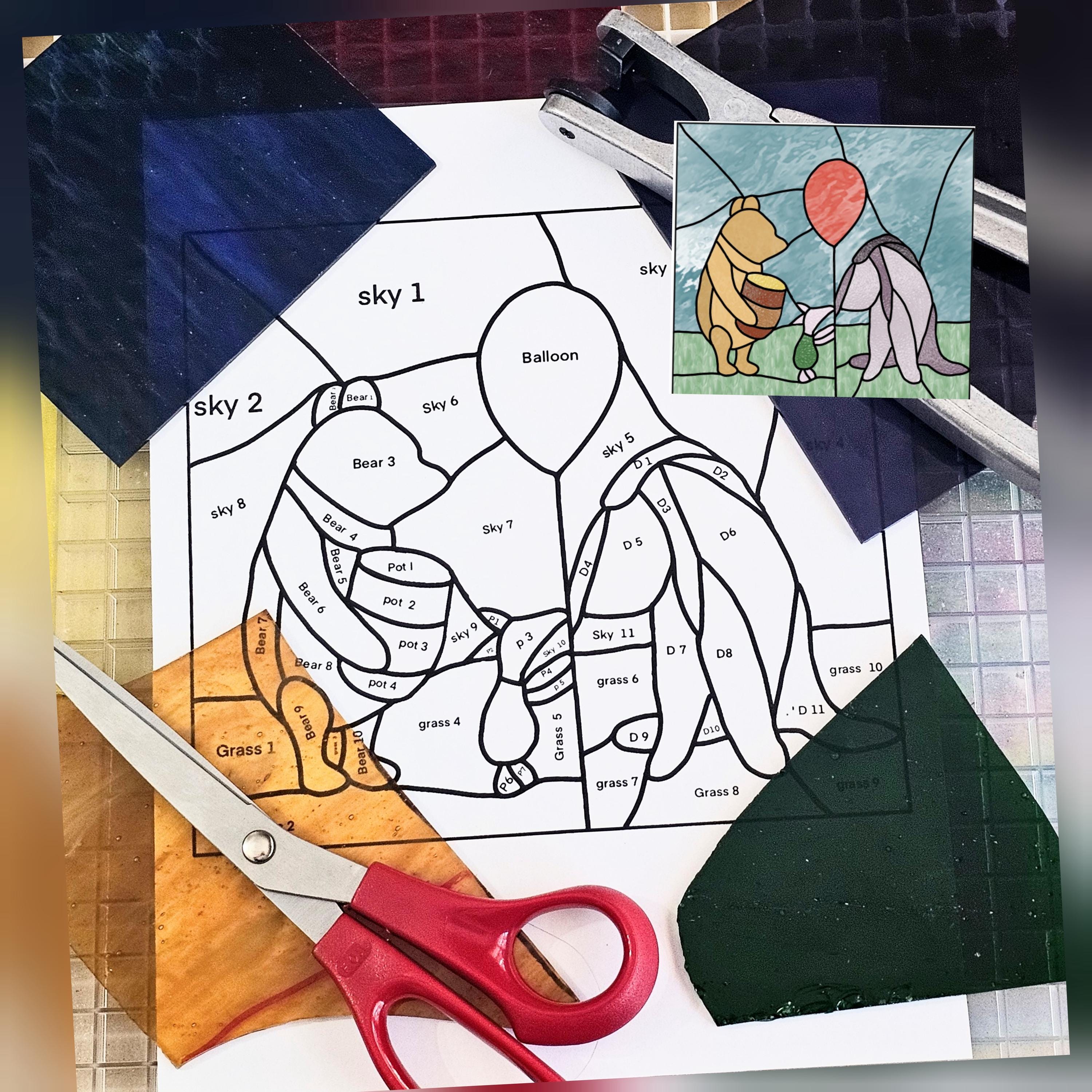 Vintage Pooh Bear Stained Glass Pattern - Pooh, Piglet and Eeyore With ...