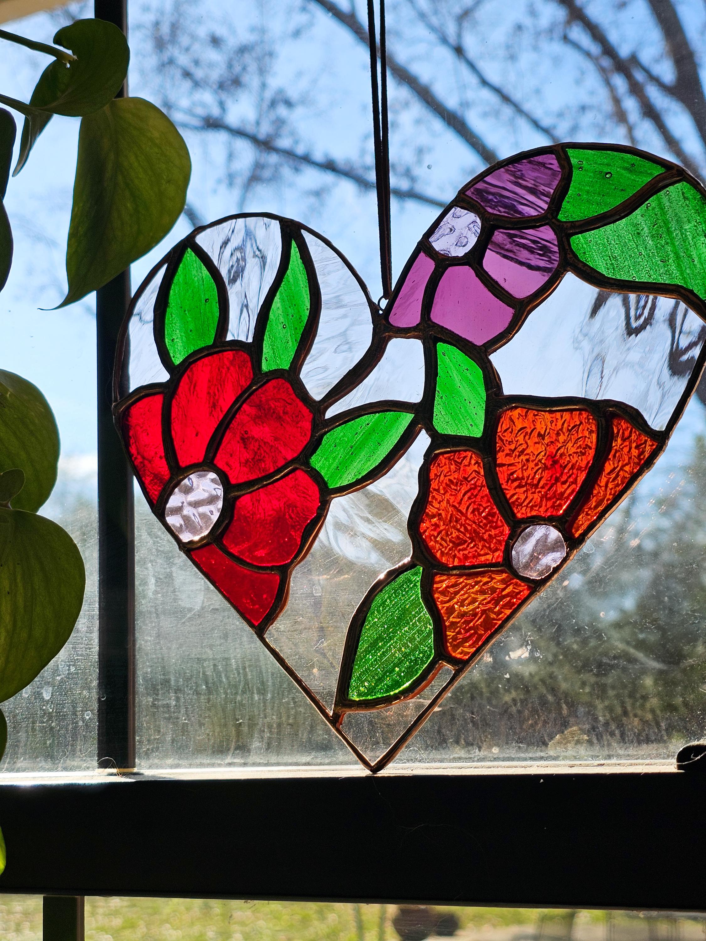 Heart of Flowers Stained Glass Heart Pattern - Etsy