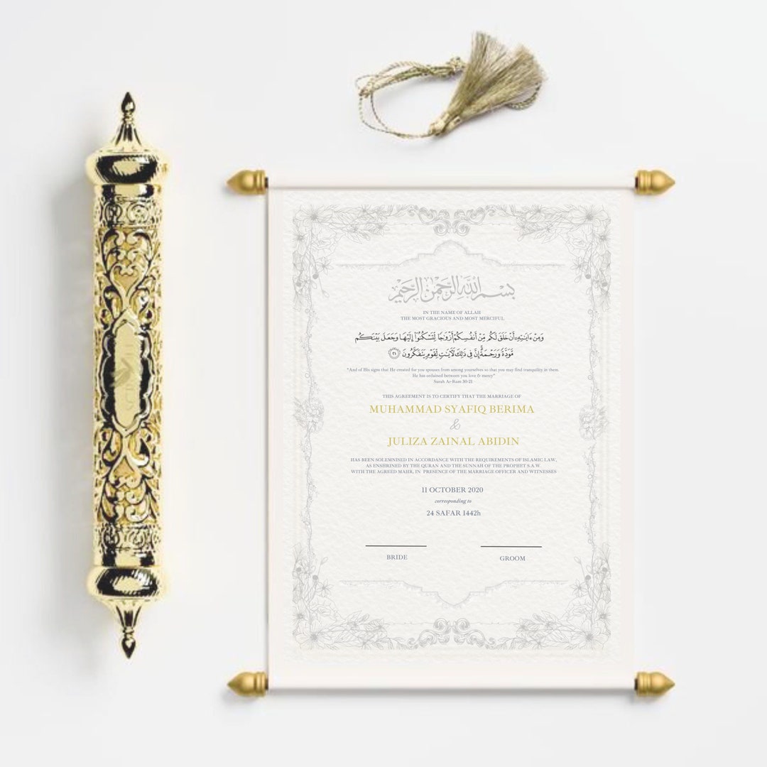 Floral Islamic Nikah/solemnisation Certificate Digital Printable ...