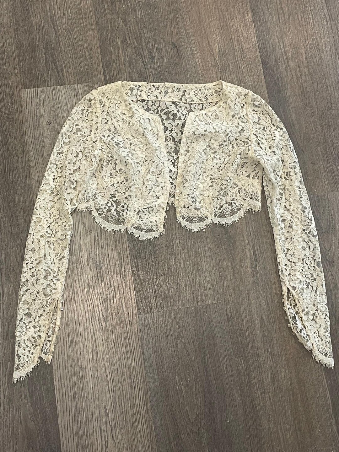40s Vintage Lace Button up Shrug 1940 Womans Lace Long Sleeve Jacket ...