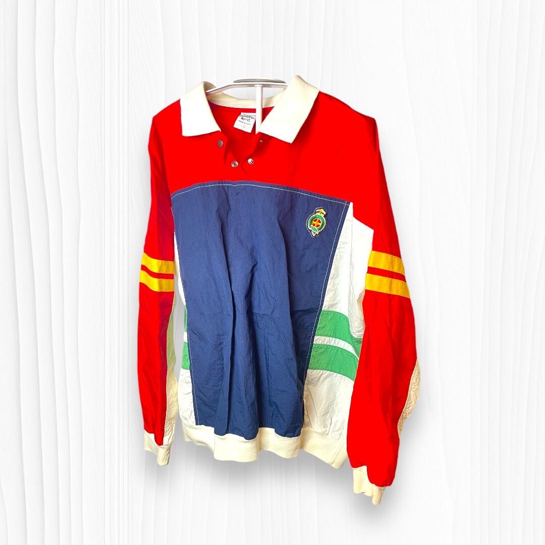 Jantzen Sport Medium Long Sleeve Windbreaker 1990s Retro Red Blue White ...
