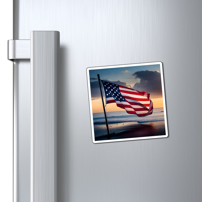 Patriotic American Flag Flying Proudly on a Beach Magnet | Flag Magnet ...