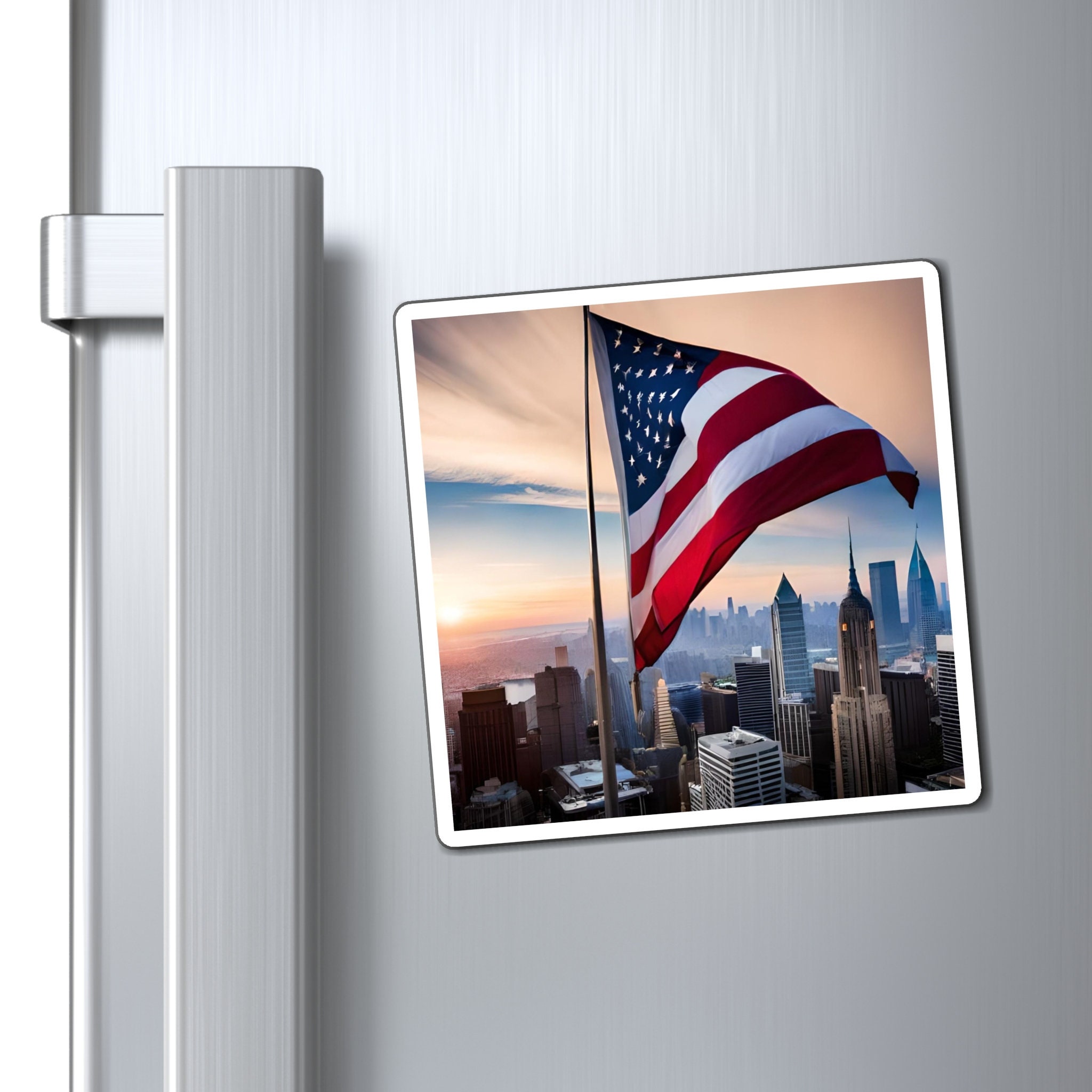 Iconic American Flag With New York Skyline | Magnetic Flag Magnet USA ...