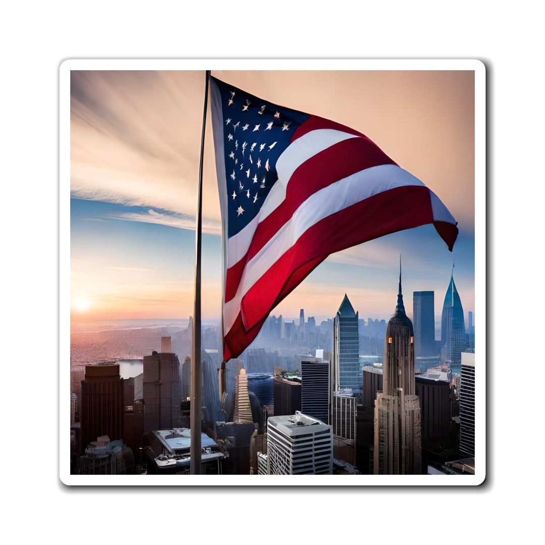 Iconic American Flag With New York Skyline | Magnetic Flag Magnet USA ...