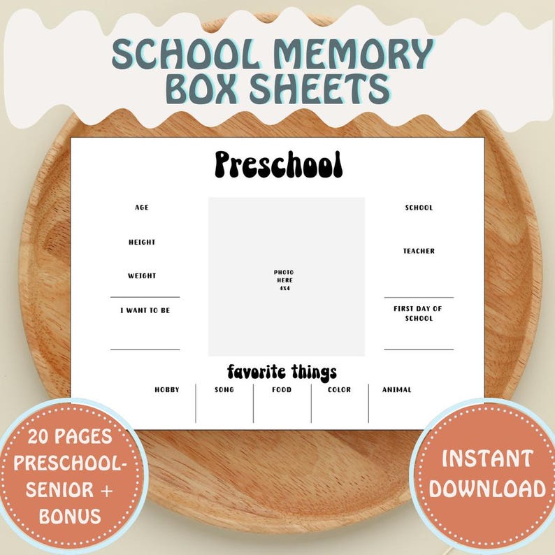 First Day of School Memory Sheet: Printable Questionnaire (digital ...