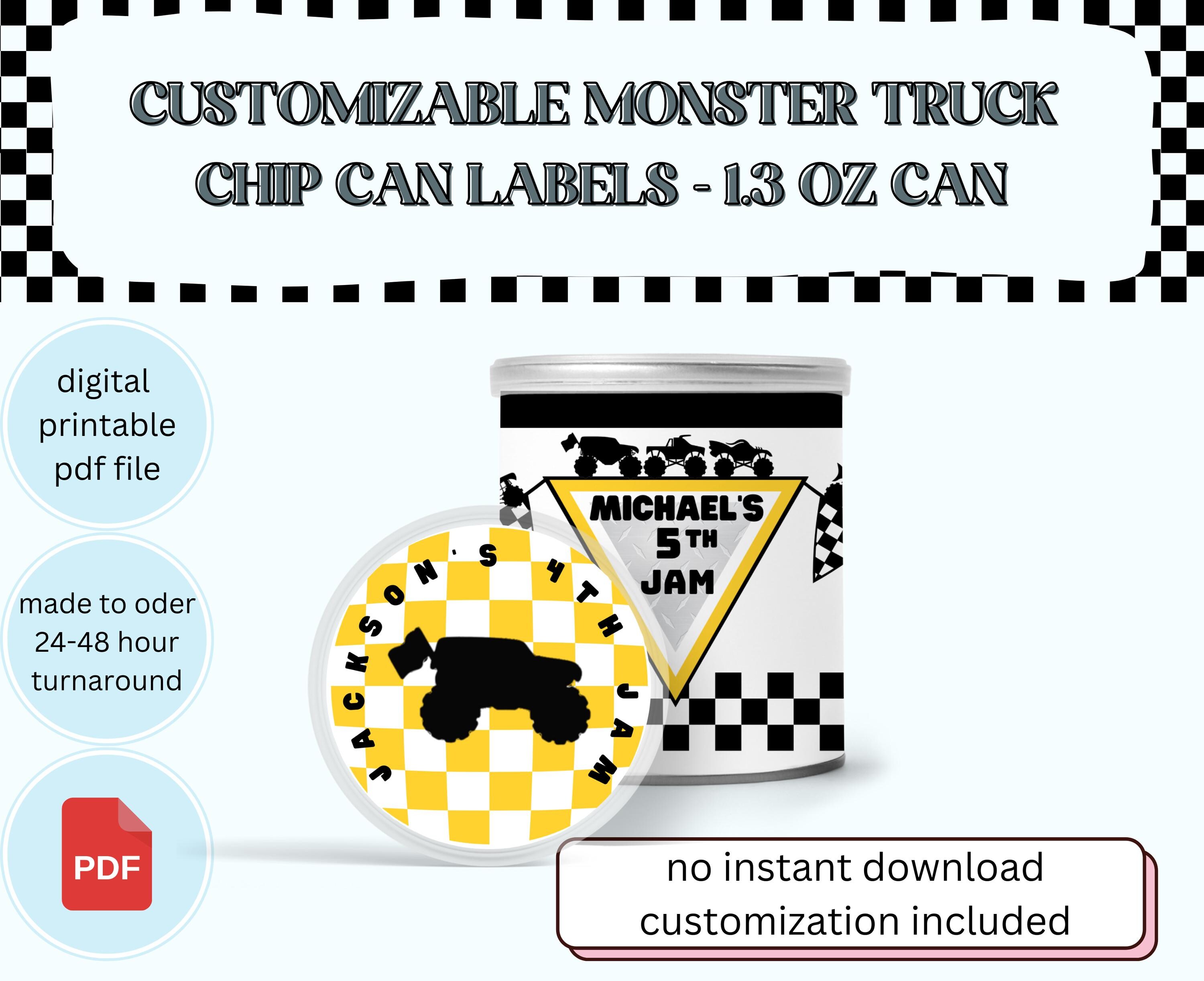 Monster Truck Digital Chip Can Wrap Template | Party Favor Printable ...