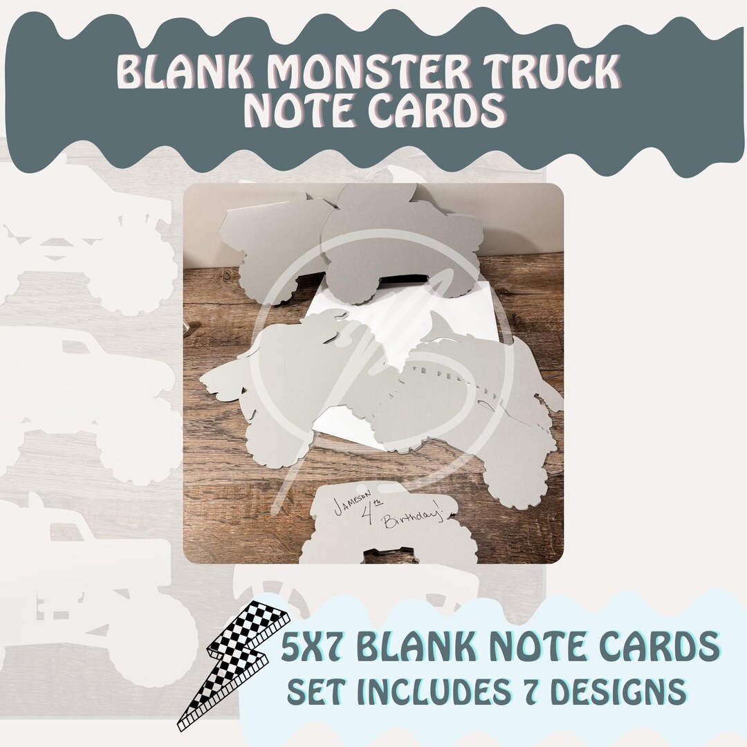 Blank Monster Truck Cards Set of 7 5x7 Greeting Cards Perfect for Kids ...