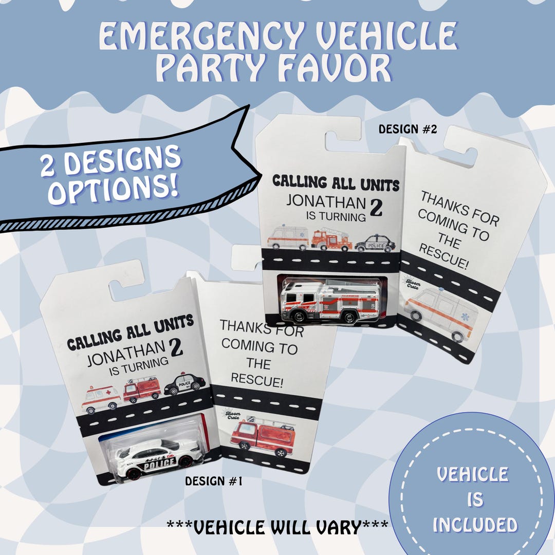 Custom Emergency Party Favors Hot Wheel Matchbox Car Theme Party ...