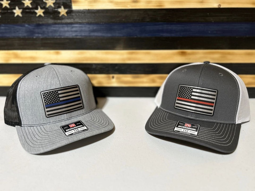 Thin Blue Line, Thin Red Line Leather Patch Richardson 112 Trucker Hat - Etsy
