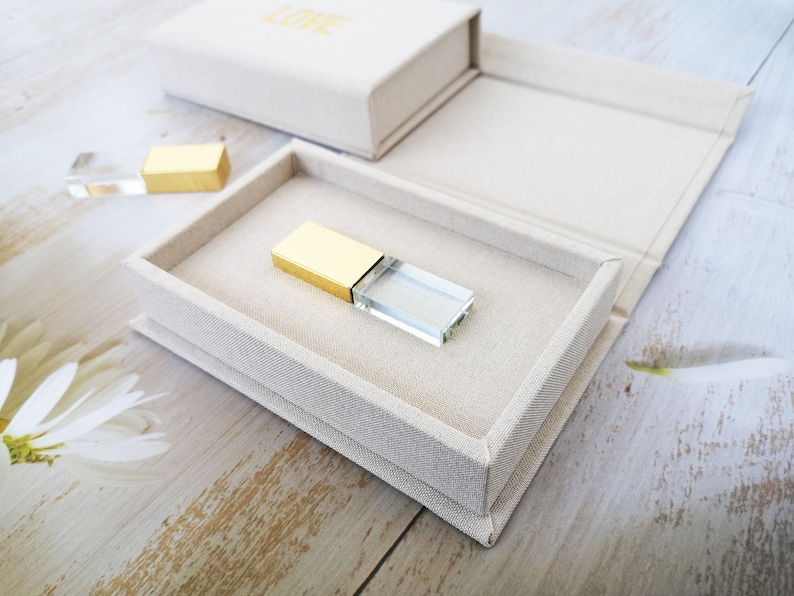 Cream Beige Linen USB Box | Custom Photographer USB Gift Box | Foil Hot ...