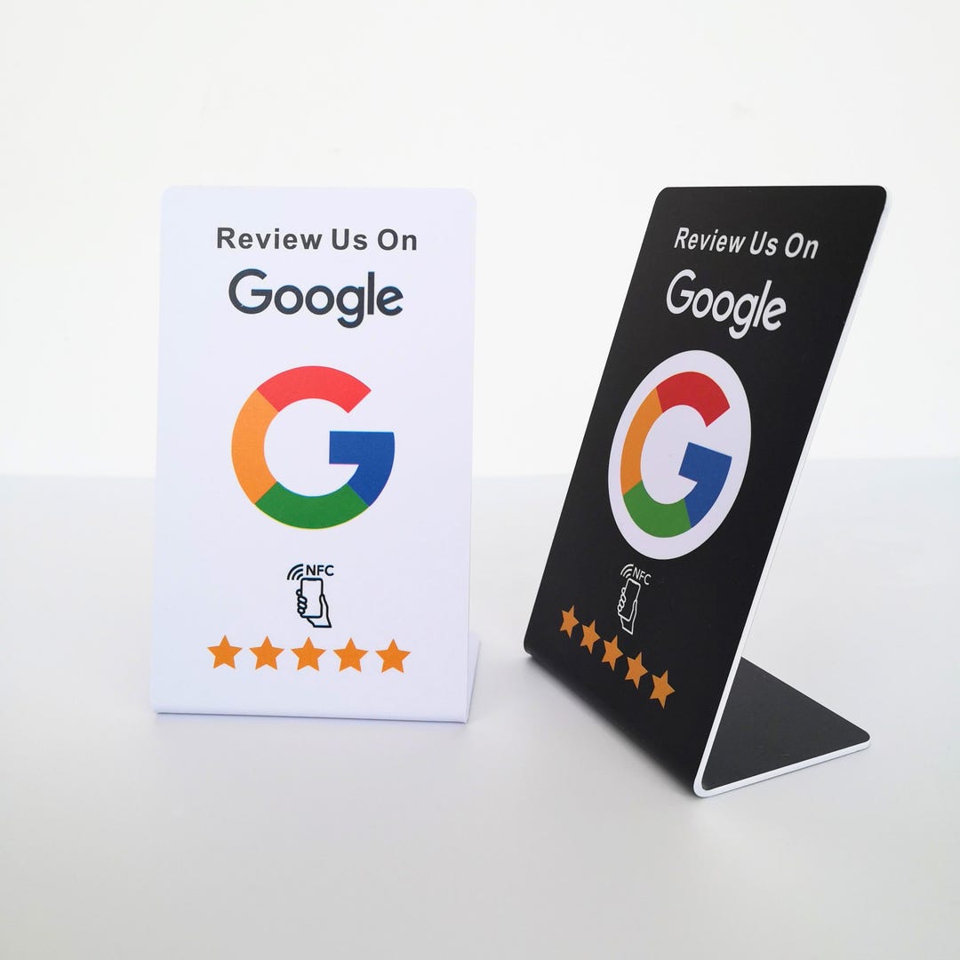 NFC Google Review Stand White Black | Boost Your Google Reviews Sign ...