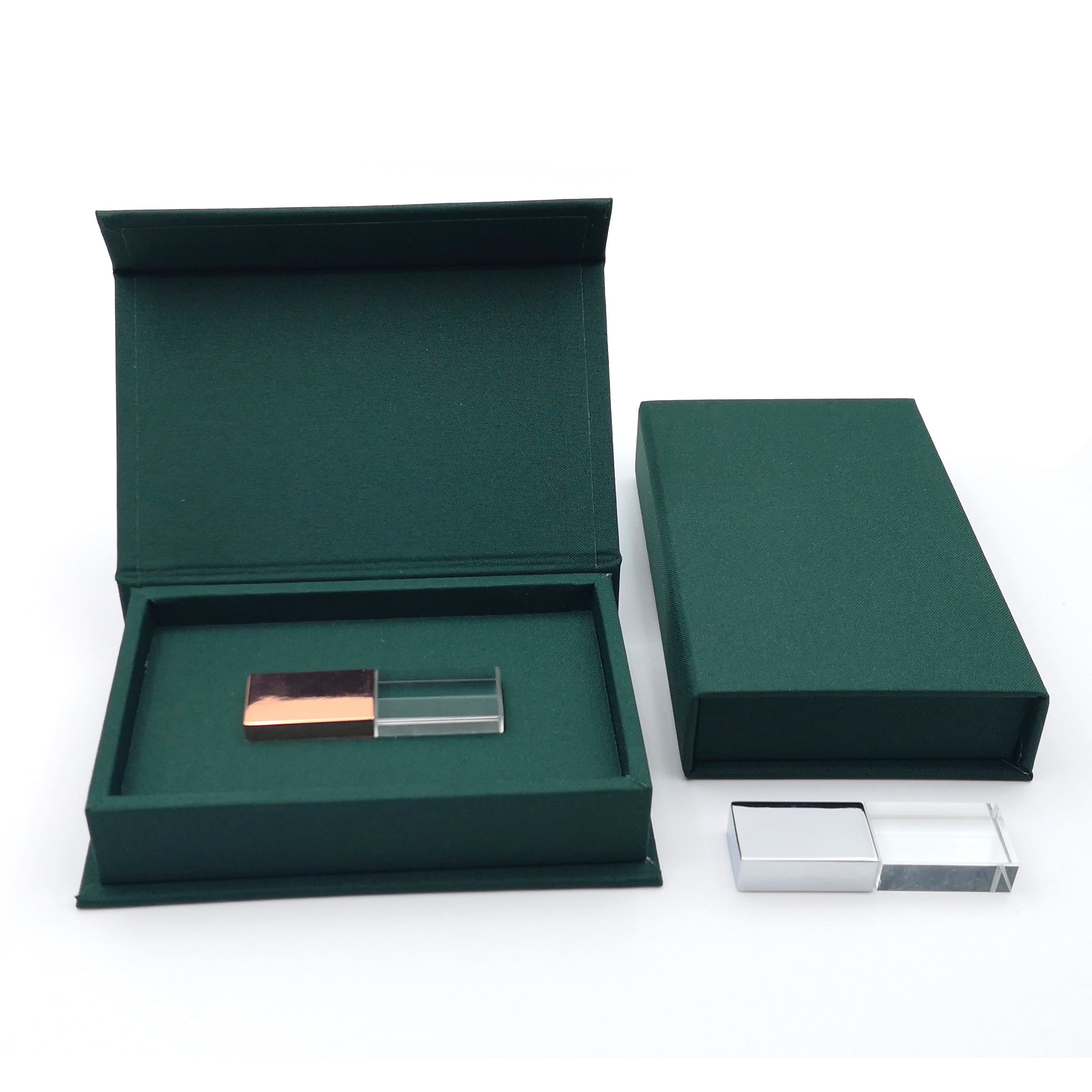 Emerald Green Black Cream Beige USB Linen Box With Crystal USB Flash ...