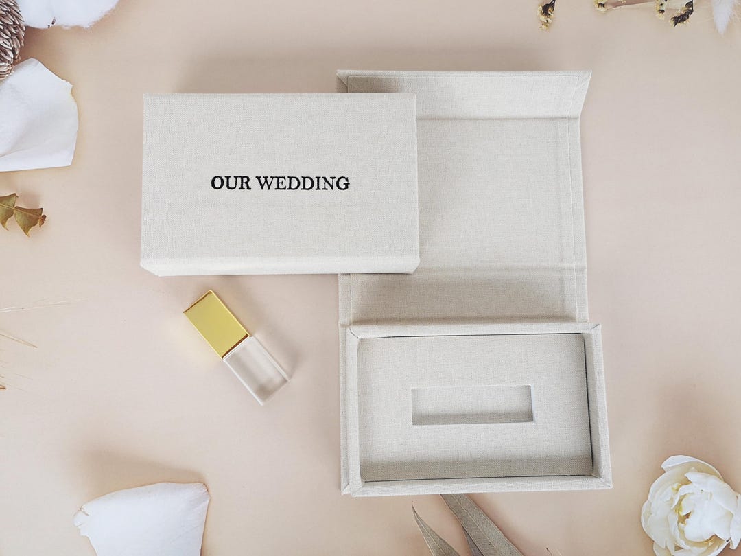 Cream Beige Linen USB Box | Custom Photographer USB Gift Box | Foil Hot ...
